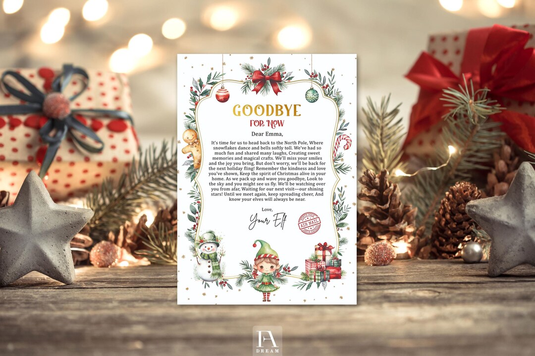 Editable Girl Elf Goodbye Letter Departure Note From Your Elf Christmas ...