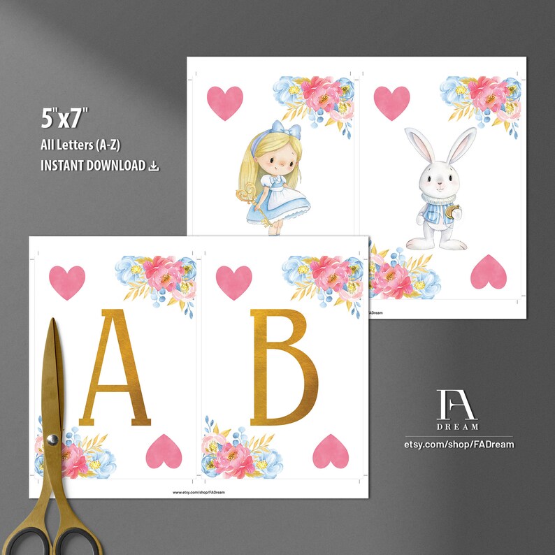 Alice in Wonderland Alphabet A-Z Banner Alice in Wonderland - Etsy