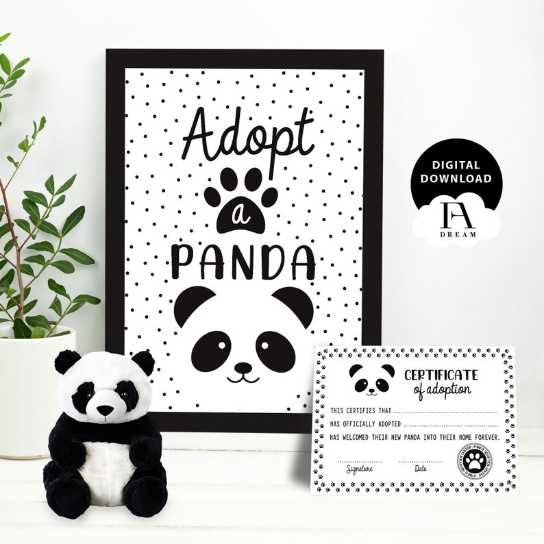 Panda Adoption Certificate, Adopt a Panda Sign, Panda Birthday ...