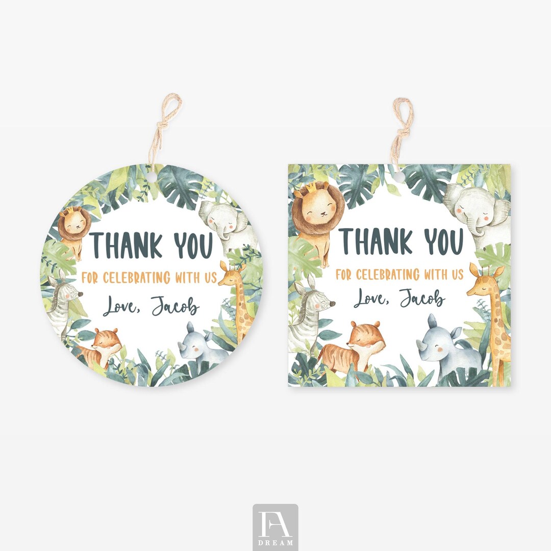 Safari Thank You Tag, Jungle Favor Tag, Wild Animal Gift Tag ...