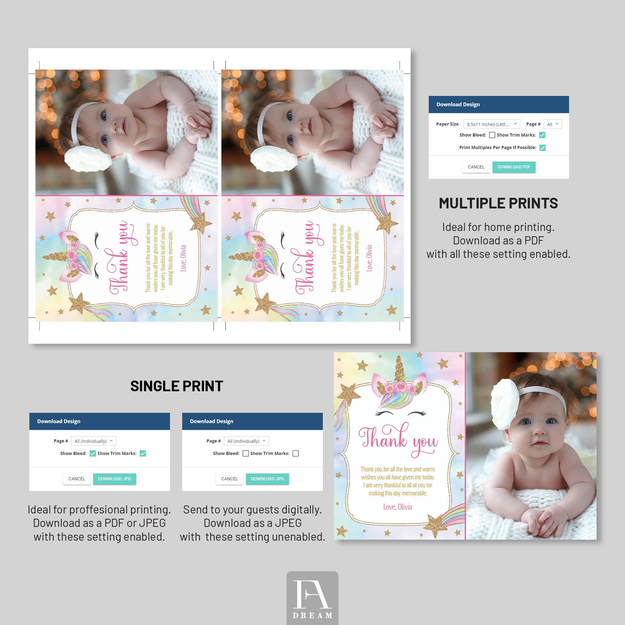 Editable Unicorn Thank You Card Template Unicorn Magical - Etsy