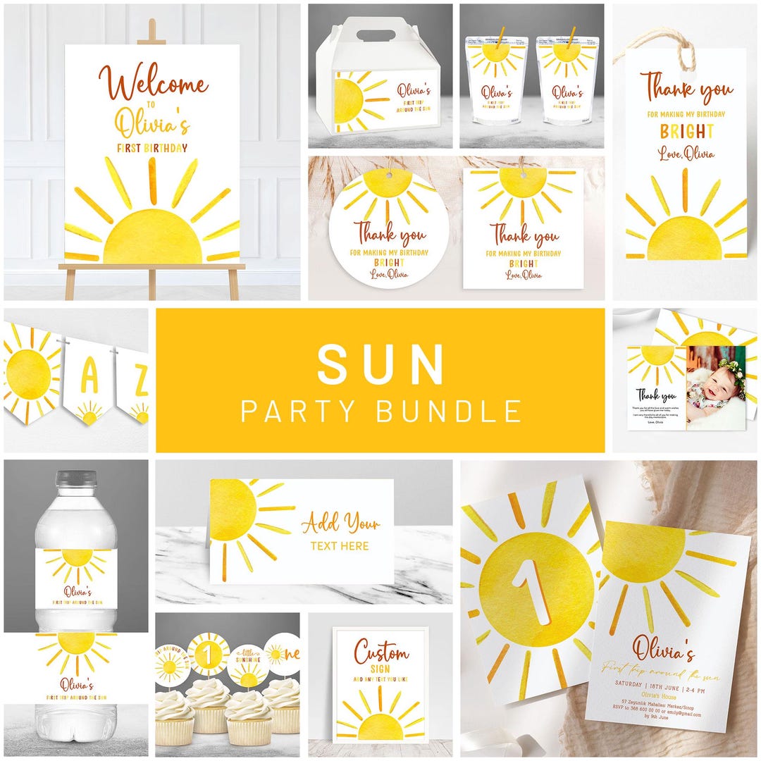 Sun Theme Birthday Bundle, Sunny Party Decor, Sunshine Birthday ...