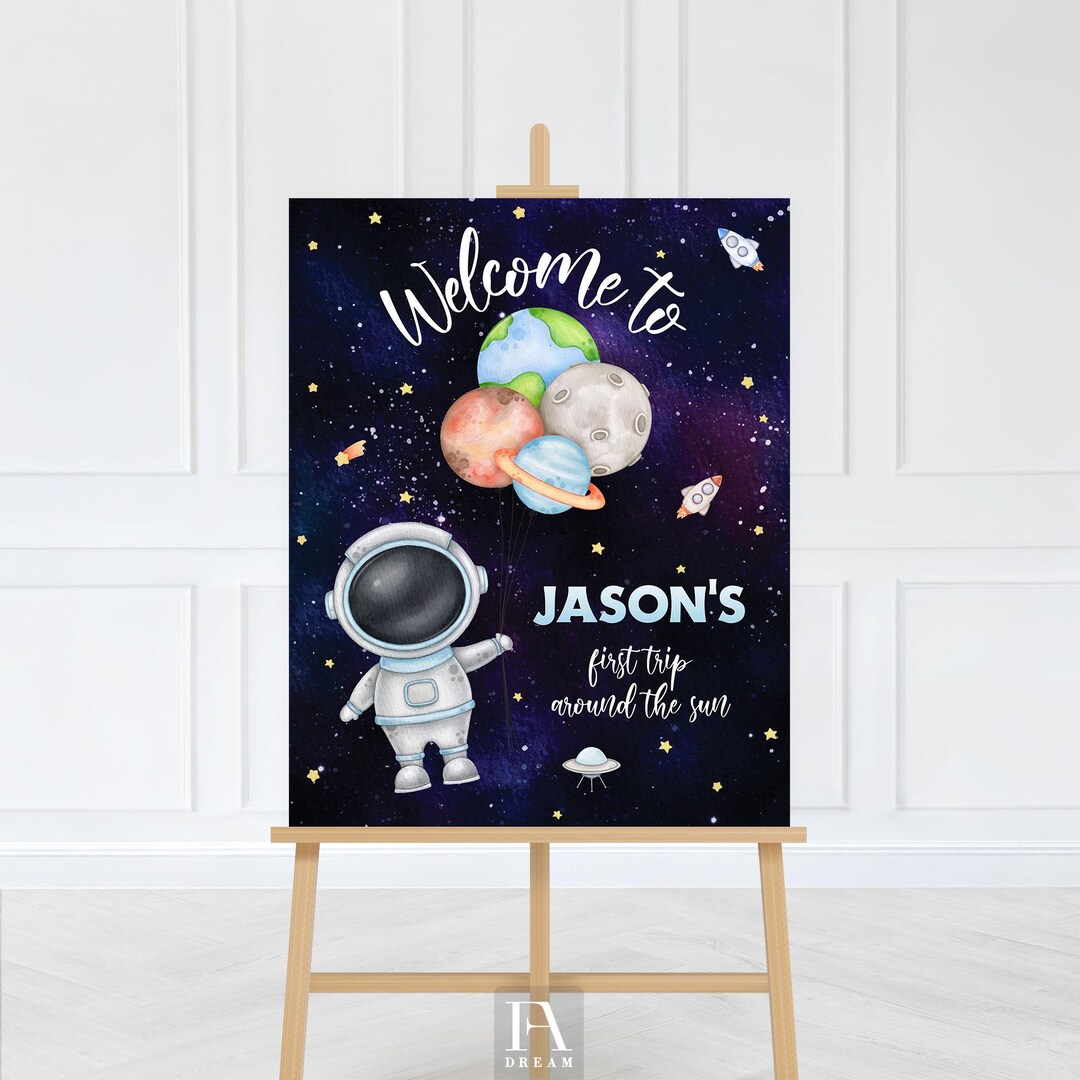 Editable Space Welcome Sign Template, Outer Space First Trip Boy Party ...