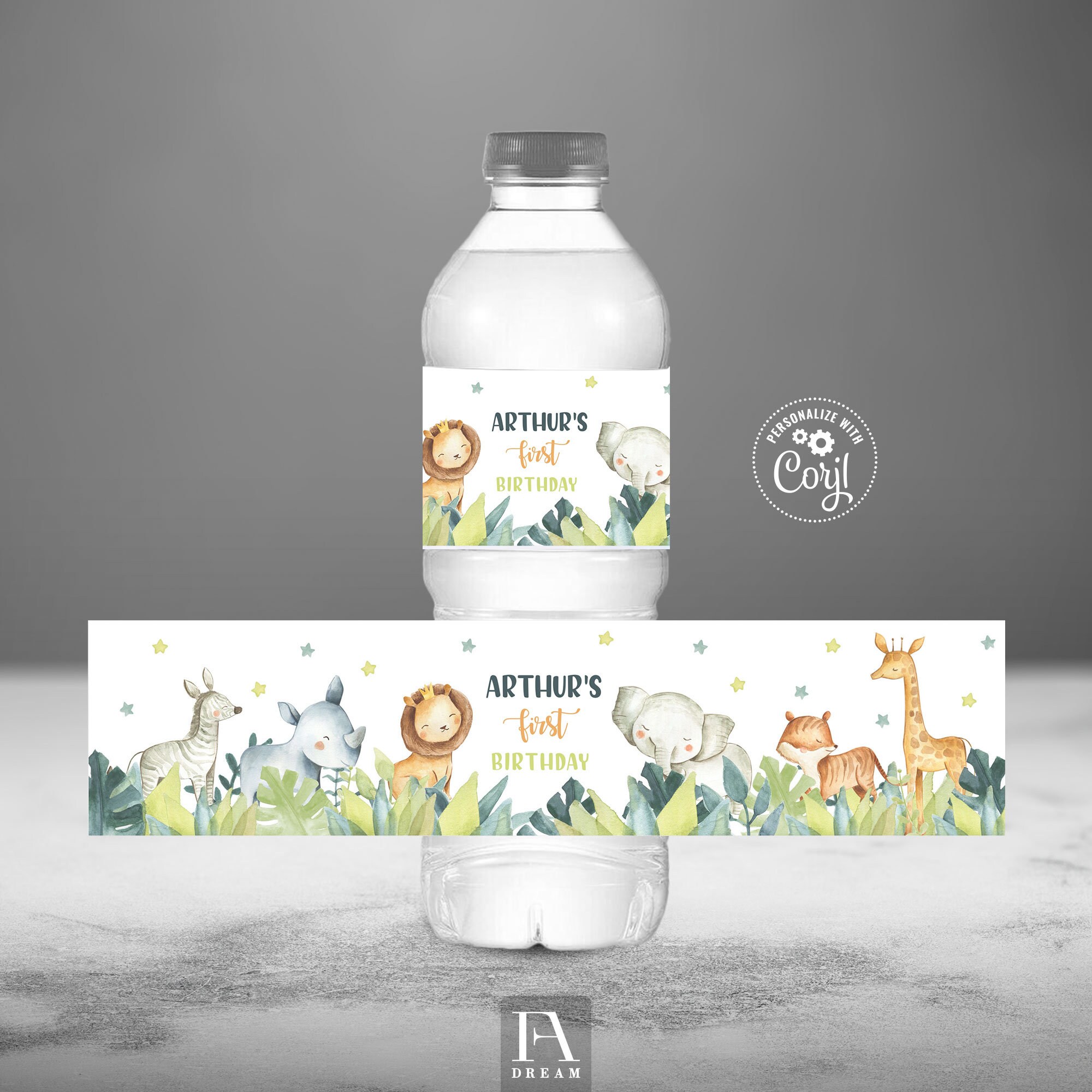 Editable Safari Water Bottle Label Template, Safari Wild Animals One ...