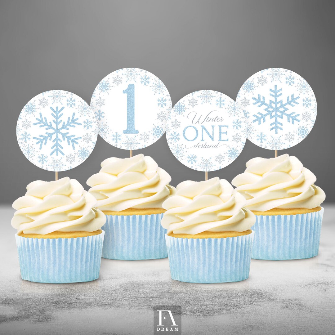 Winter Cupcake Topper Printable, Snow Birthday Party Decoration Blue ...