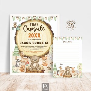 Woodland Time Capsule Sign and Message Card, Wild One Birthday Time ...