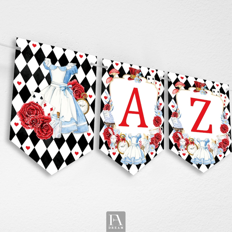 Alice in Wonderland Banner, Alphabet Numbers Symbols, Party Decor ...