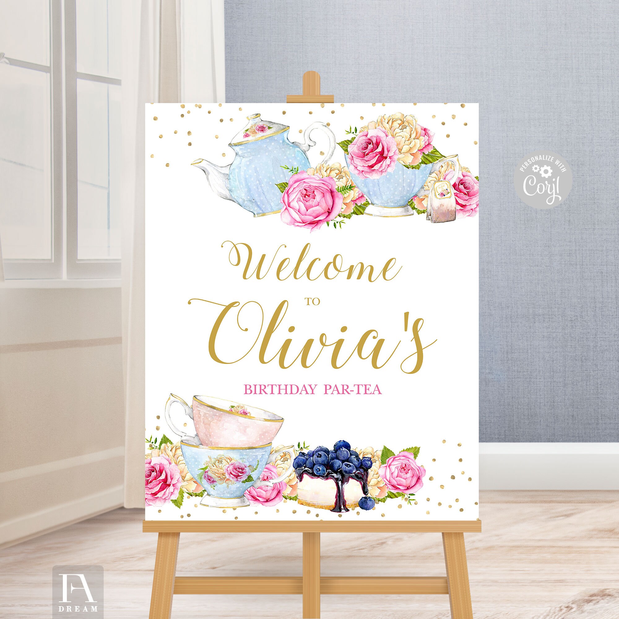 Editable Tea Party Welcome Sign, Tea Party Theme, Birthday Welcome Sign ...