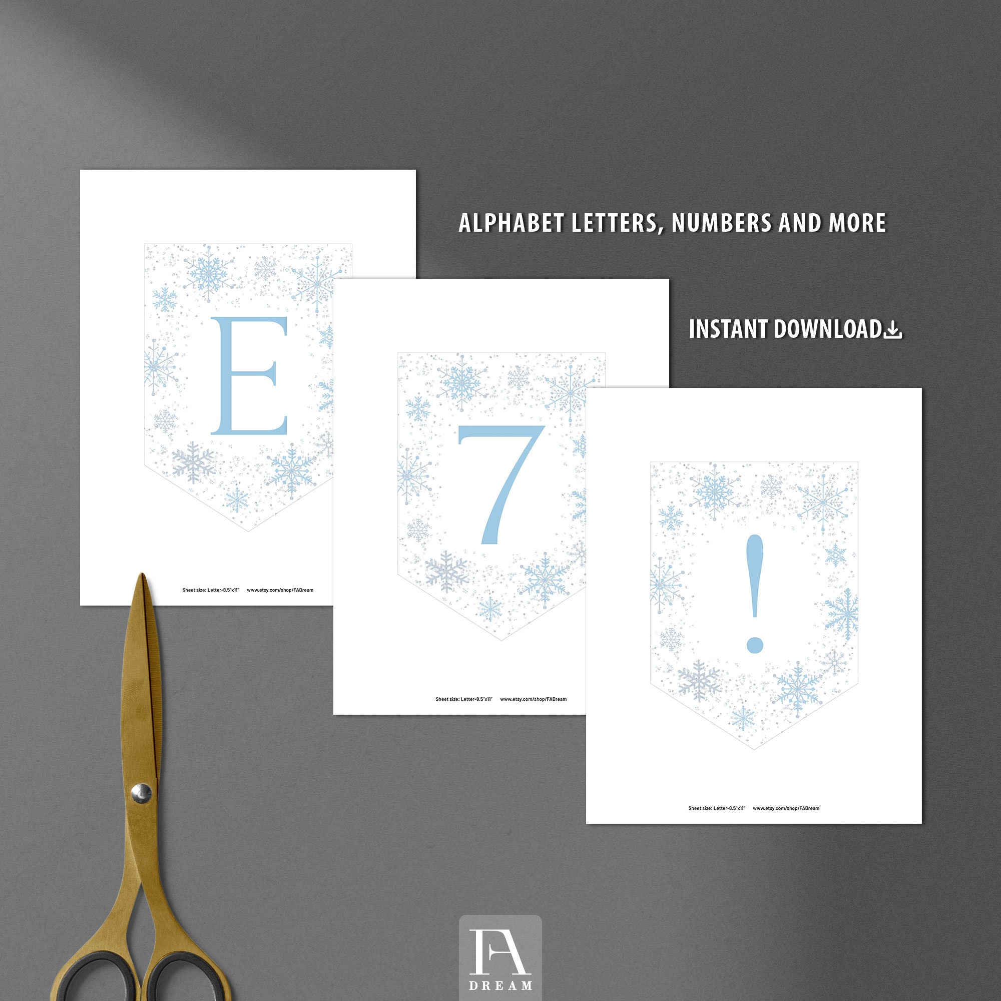 Winter Alphabet A-Z Numbers Symbols Banner, Snow Party Bunting ...