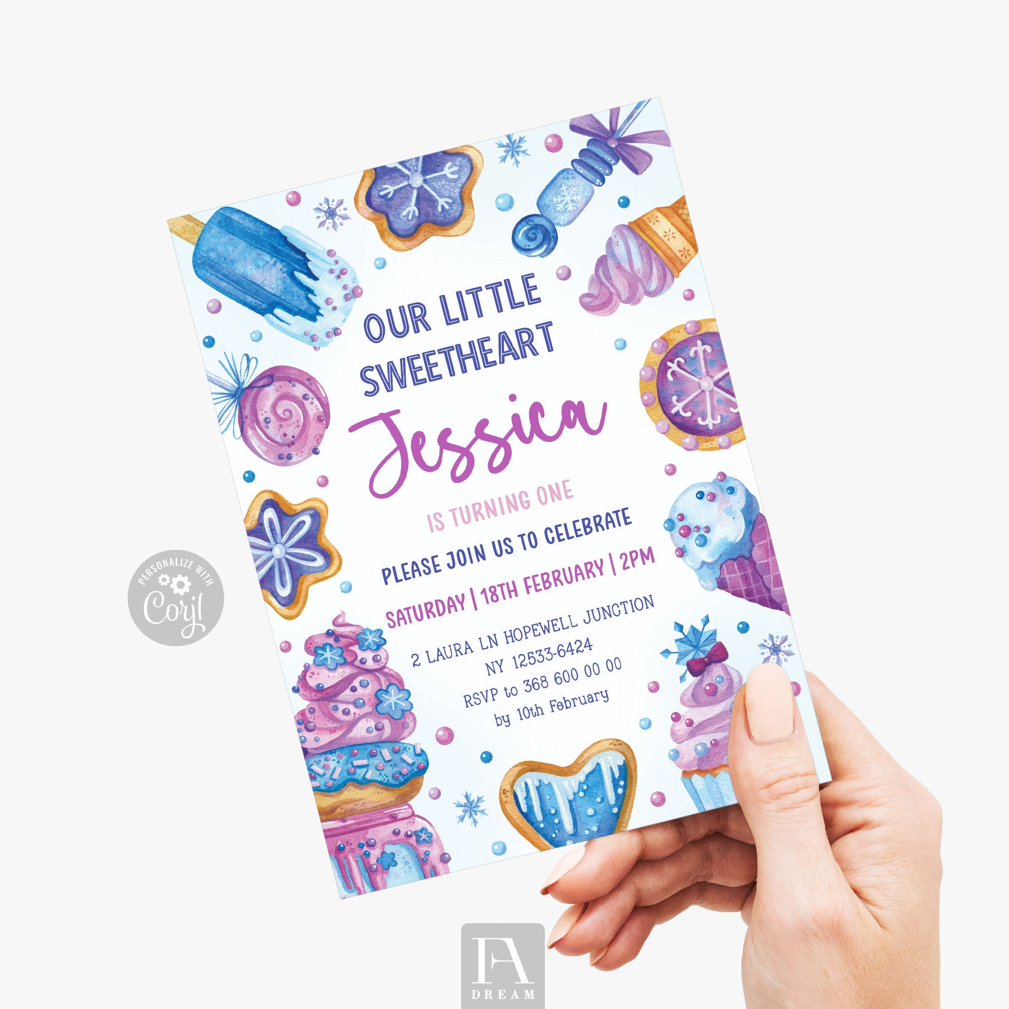 Editable Winter Birthday Invitation, Sweet Birthday Party Invite, Girl ...