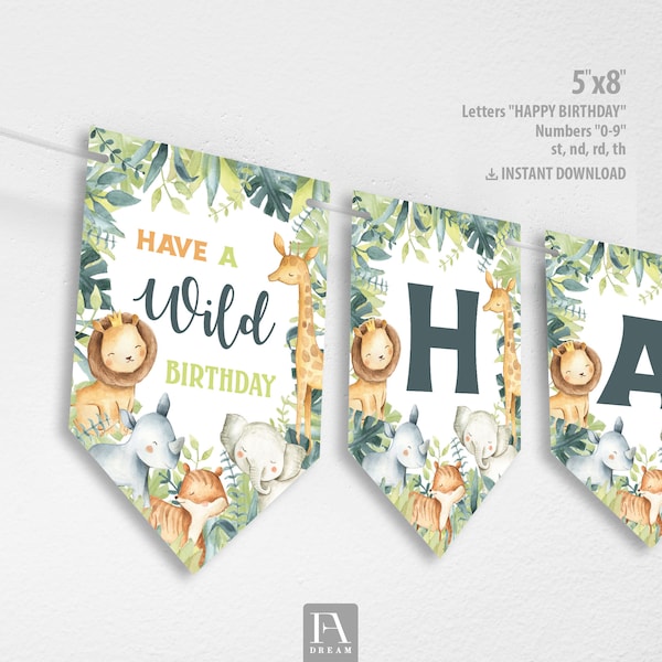 Happy Birthday Jungle Banner - Etsy