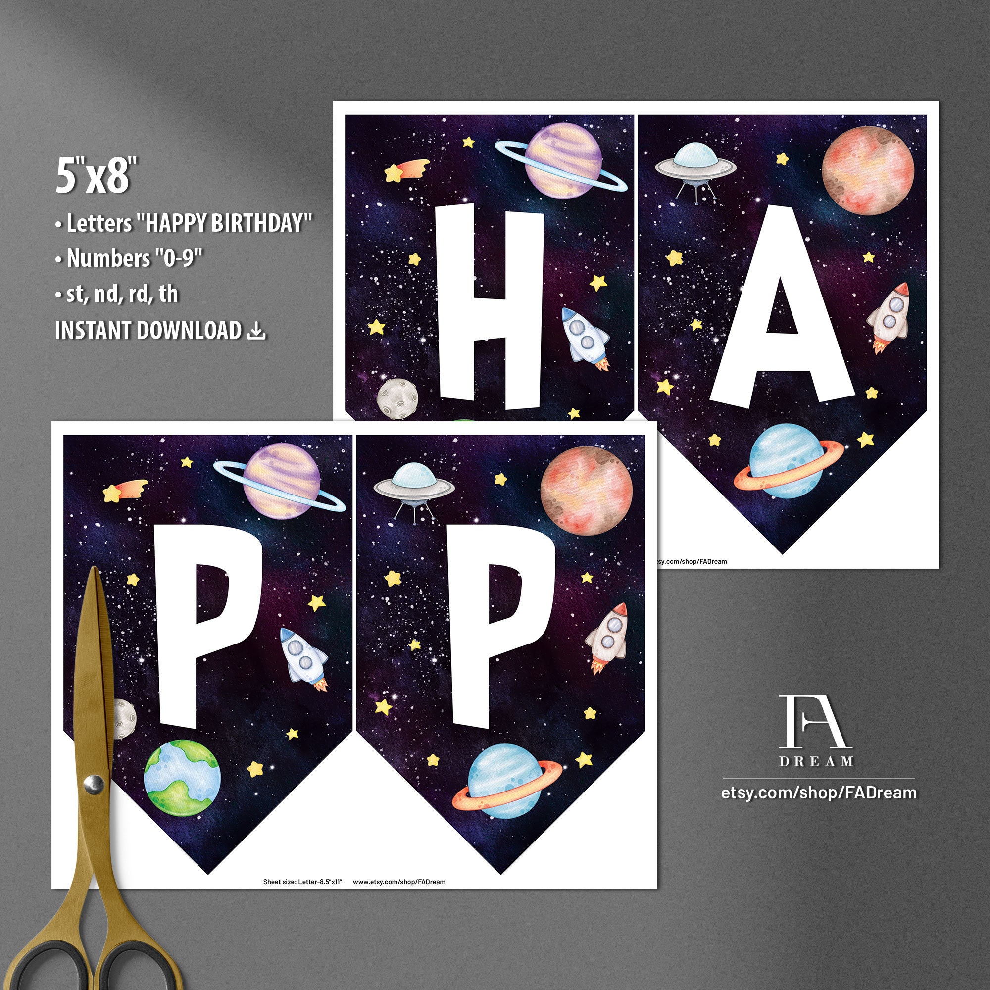 Outer Space Happy Birthday Banner, Space First Birthday Decoration ...