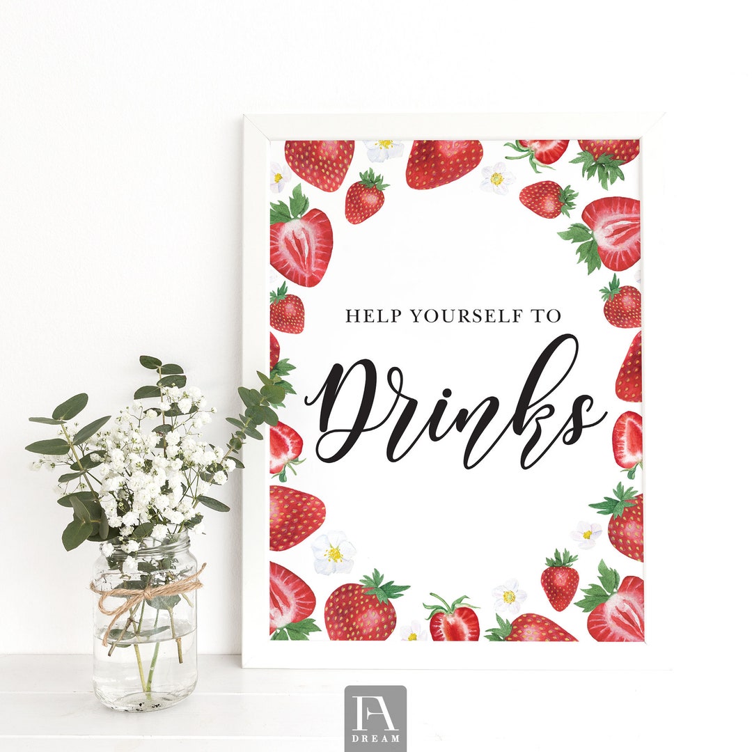 Berry Drinks Sign, Strawberry Birthday Party Signs, Strawberry Party ...