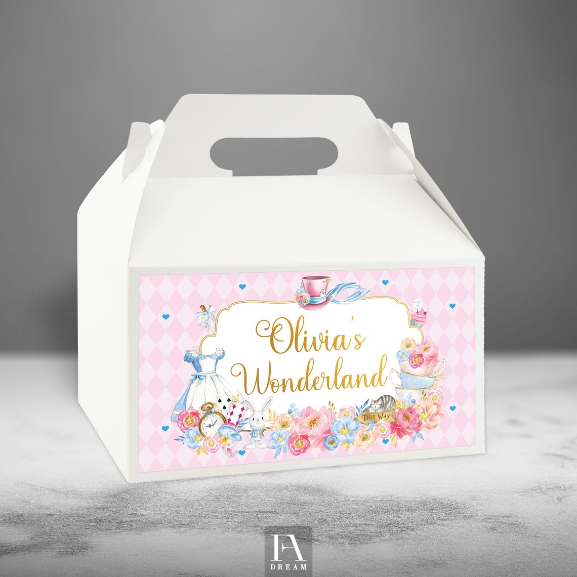 Alice Gable Box Label Template, Editable Alice in Wonderland Girl First ...