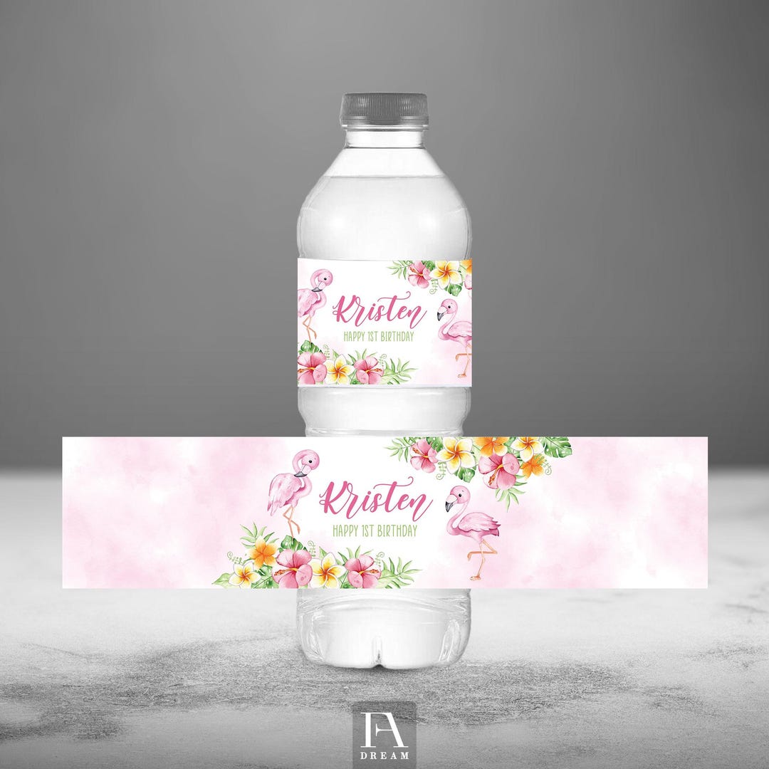 Editable Flamingo Water Bottle Label Template, Flamingo Summer Birthday ...