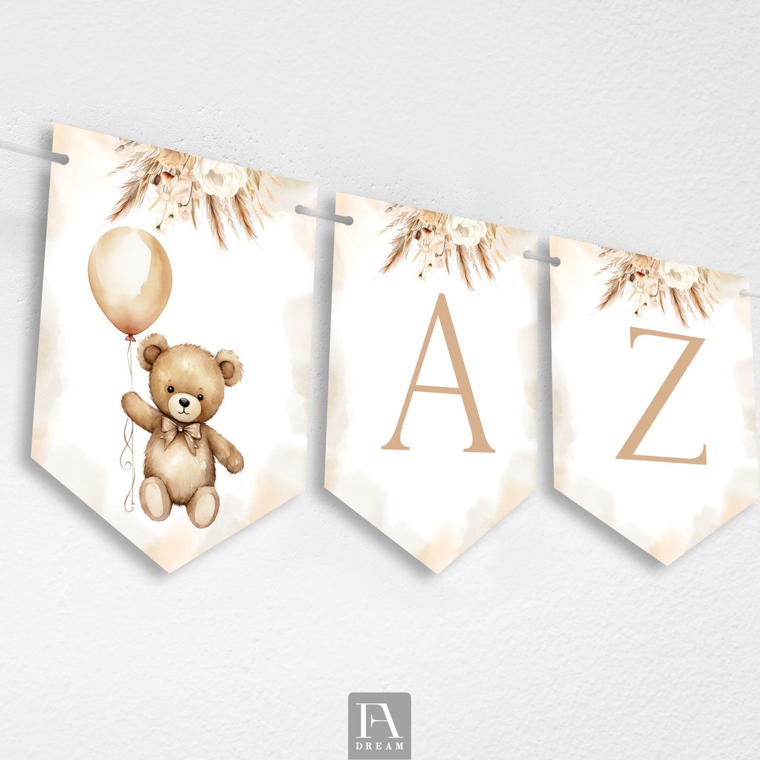 Bear Boho Baby Shower Banner: Alphabet, Numbers, Symbols (digital ...