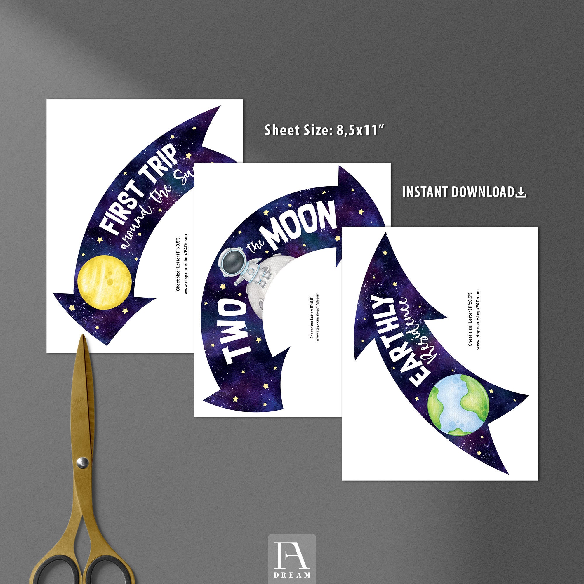 Printable Outer Space Arrow Signs, Planet Galaxy First Trip Two the ...