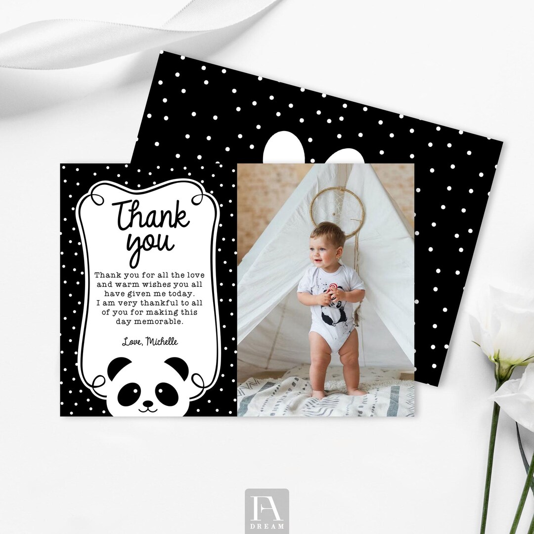 Editable Panda Thank You Card Template, Wild One Birthday Party Thank ...