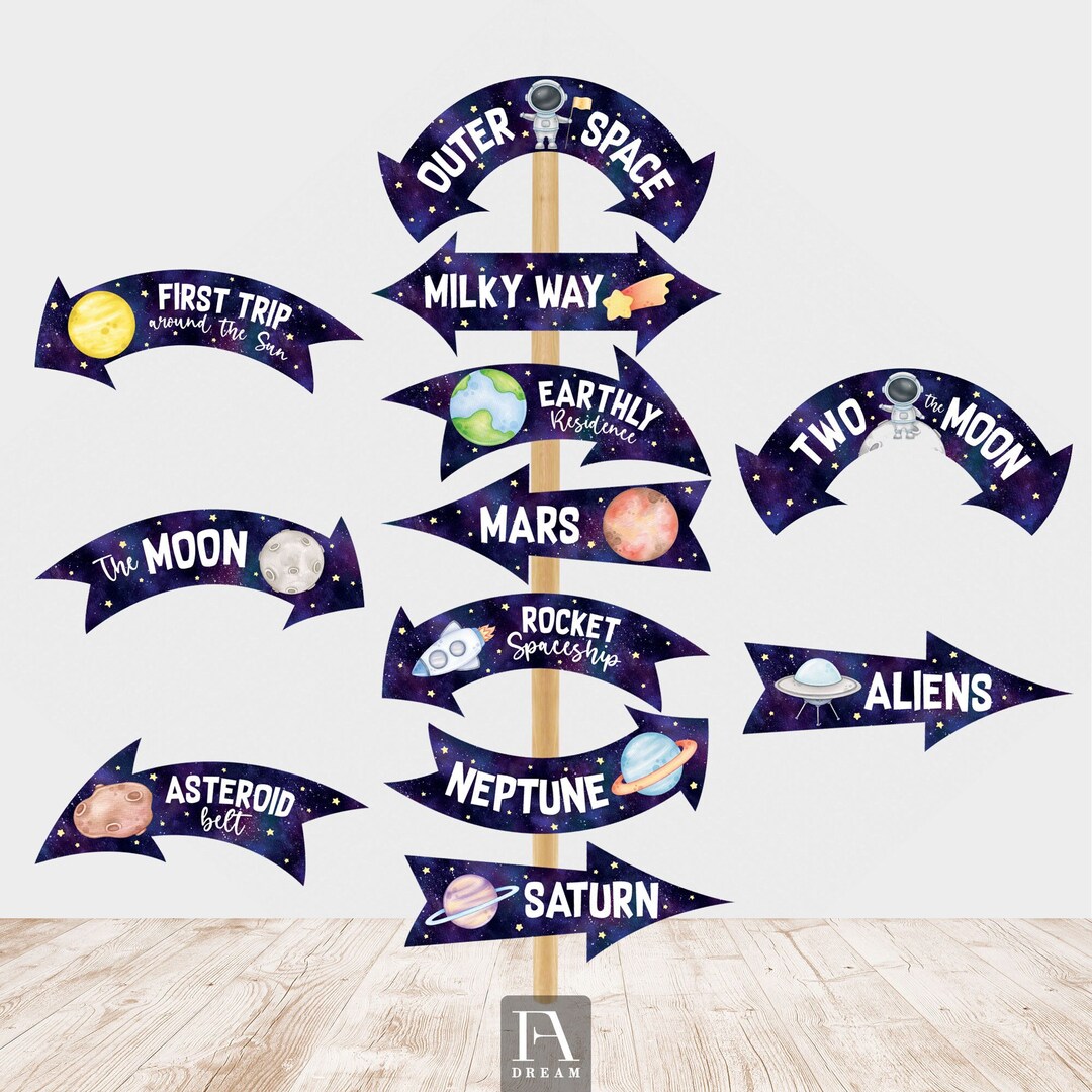 Printable Outer Space Arrow Signs, Planet Galaxy First Trip Two the ...