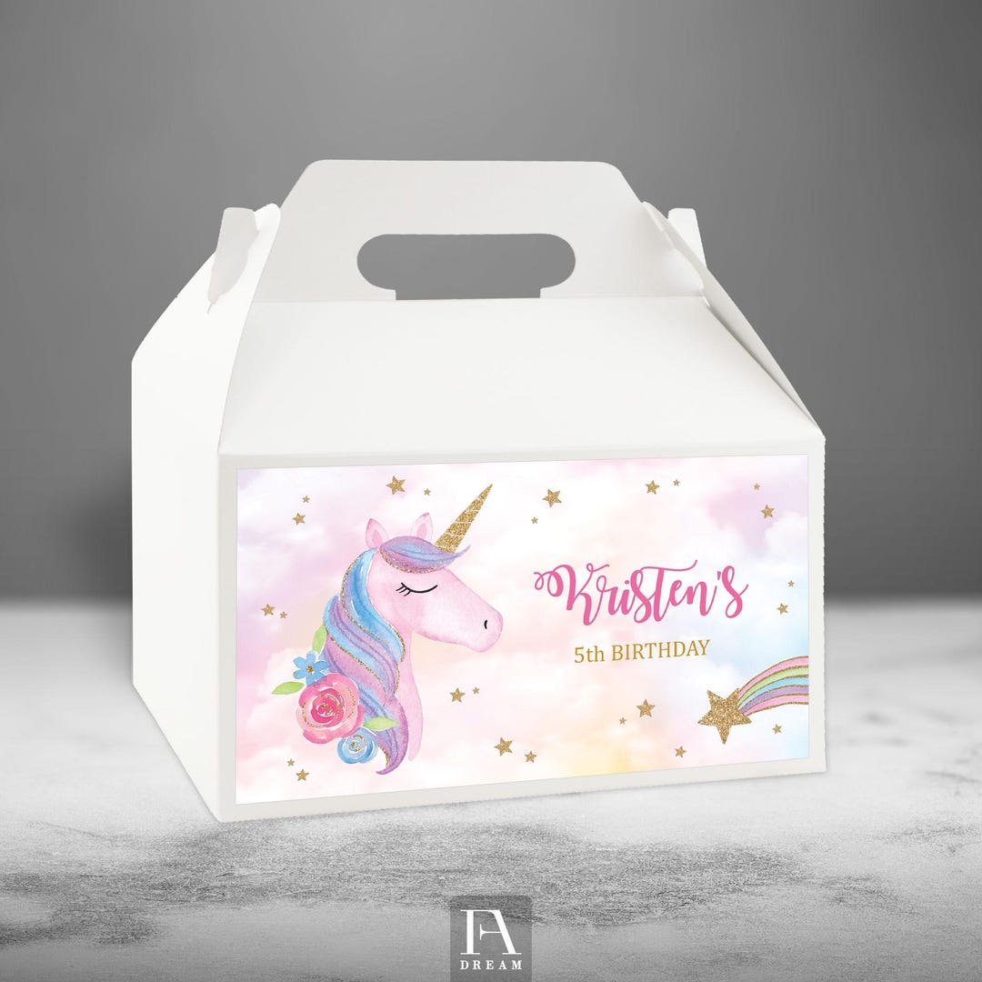 Unicorn Gable Box Label Template, Editable Unicorn Rainbow Girl First ...