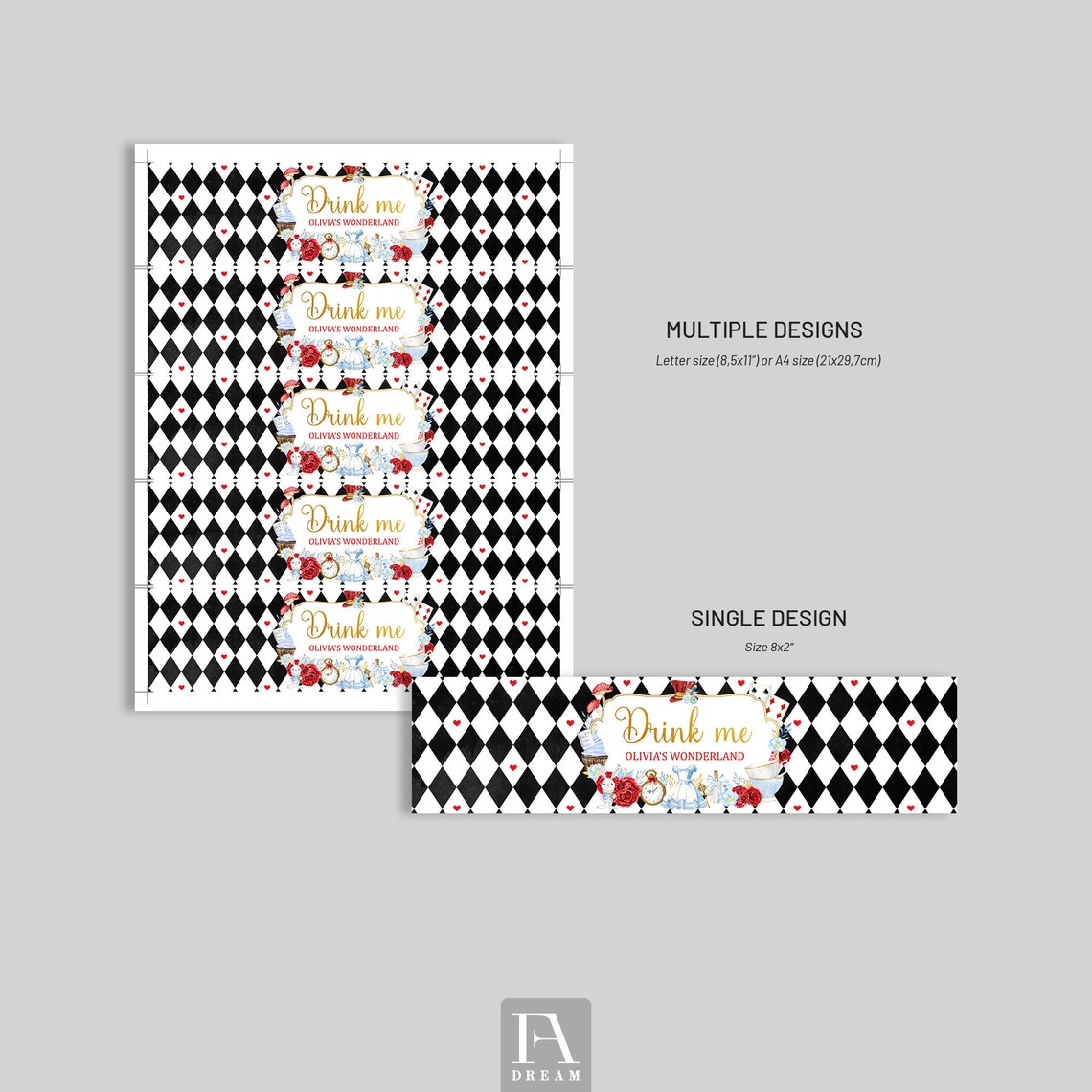 Editable Alice Water Bottle Label Template Alice in Wonderland - Etsy