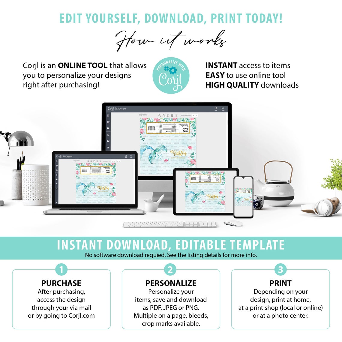 Editable Mermaid Candy Bar Wrapper Label Template, Under the Sea ...