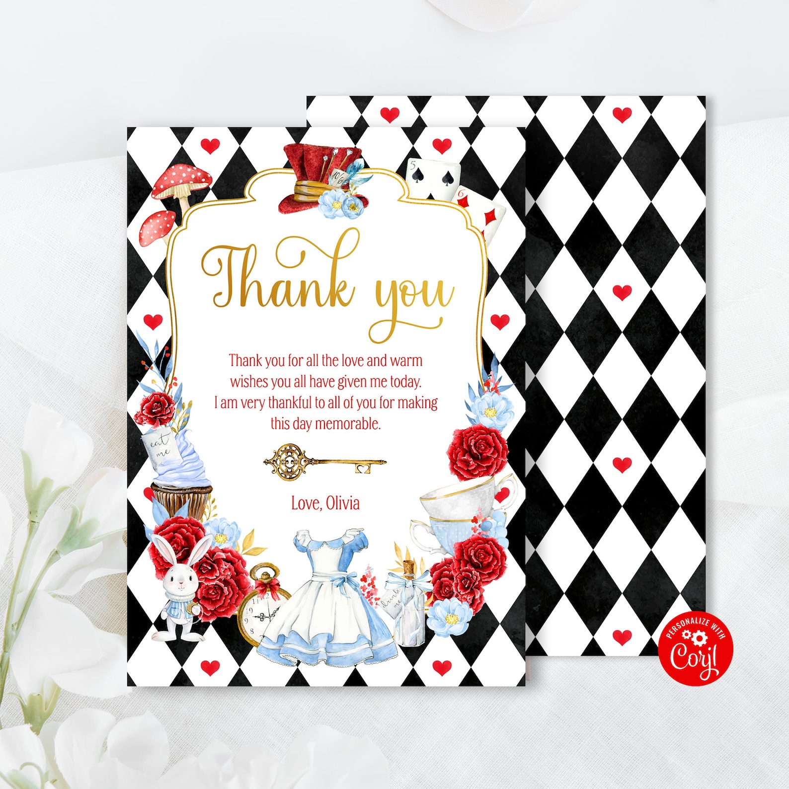 Editable Alice Thank You Template Alice in Wonderland - Etsy