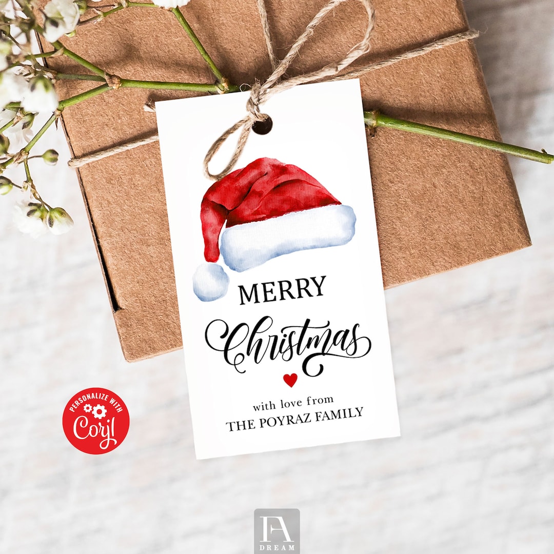 Editable Merry Christmas Tag Template, Holiday Stickers Favor Tags ...