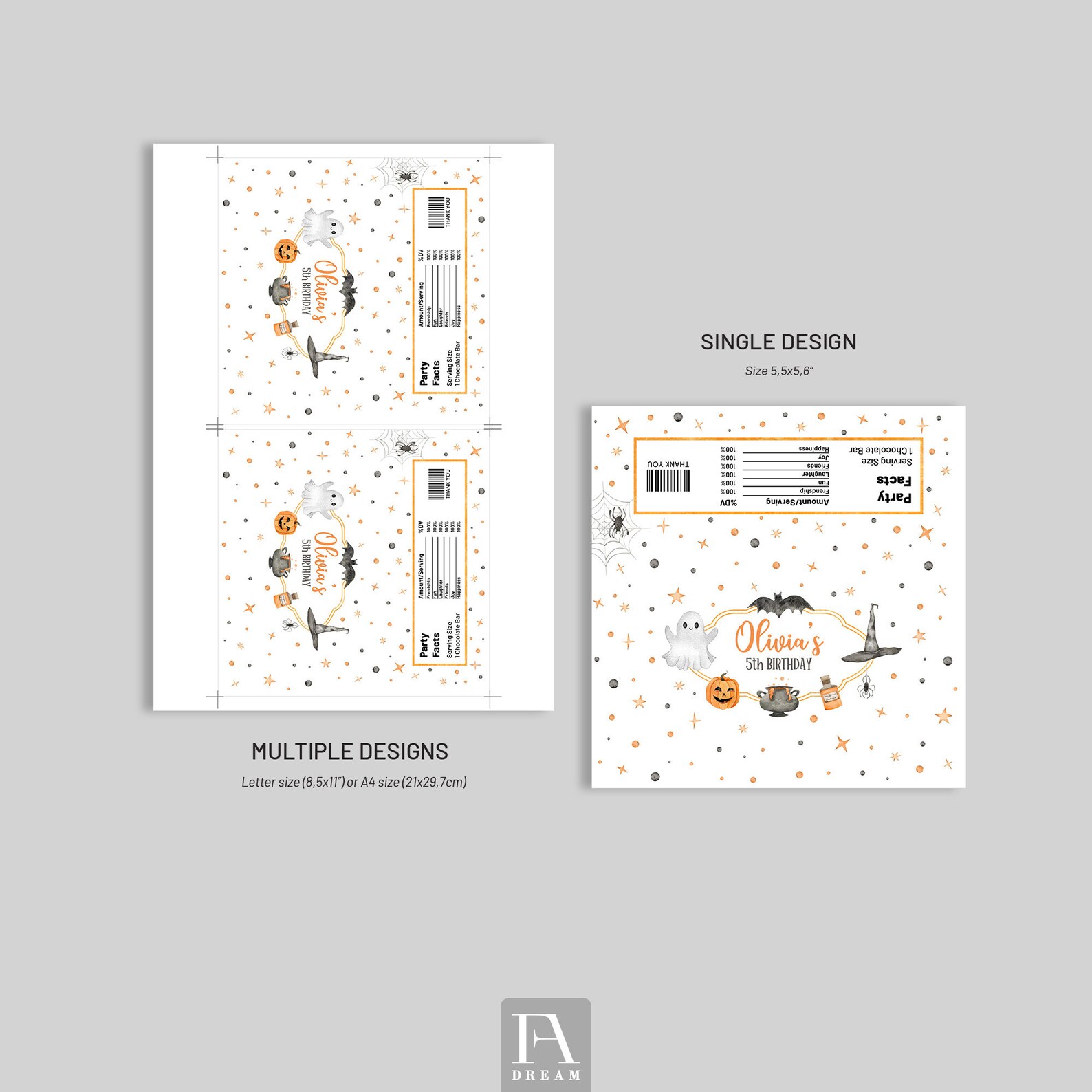 Editable Halloween Candy Bar Wrapper Label Template - Etsy