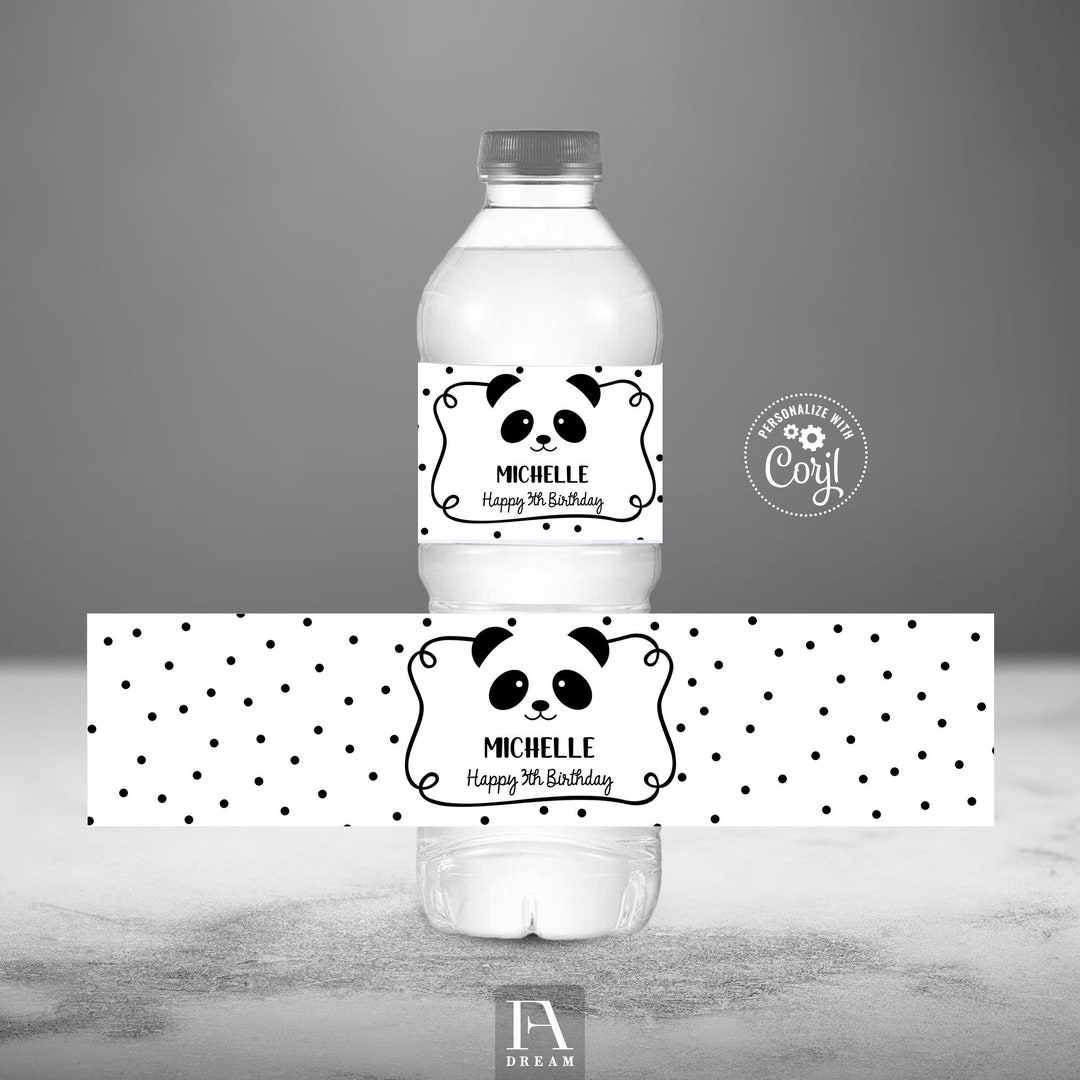 Editable Panda Water Bottle Label Template, Wild One Birthday Party ...