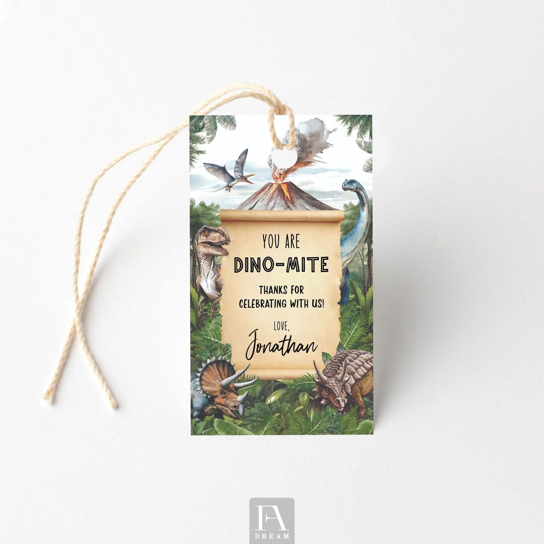 Editable Dinosaur Favor Tag, Custom Gift Tag for a Dino-themed Birthday ...