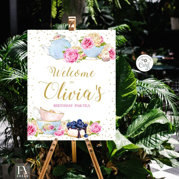 Editable Tea Party Welcome Sign Tea Party Theme Birthday - Etsy