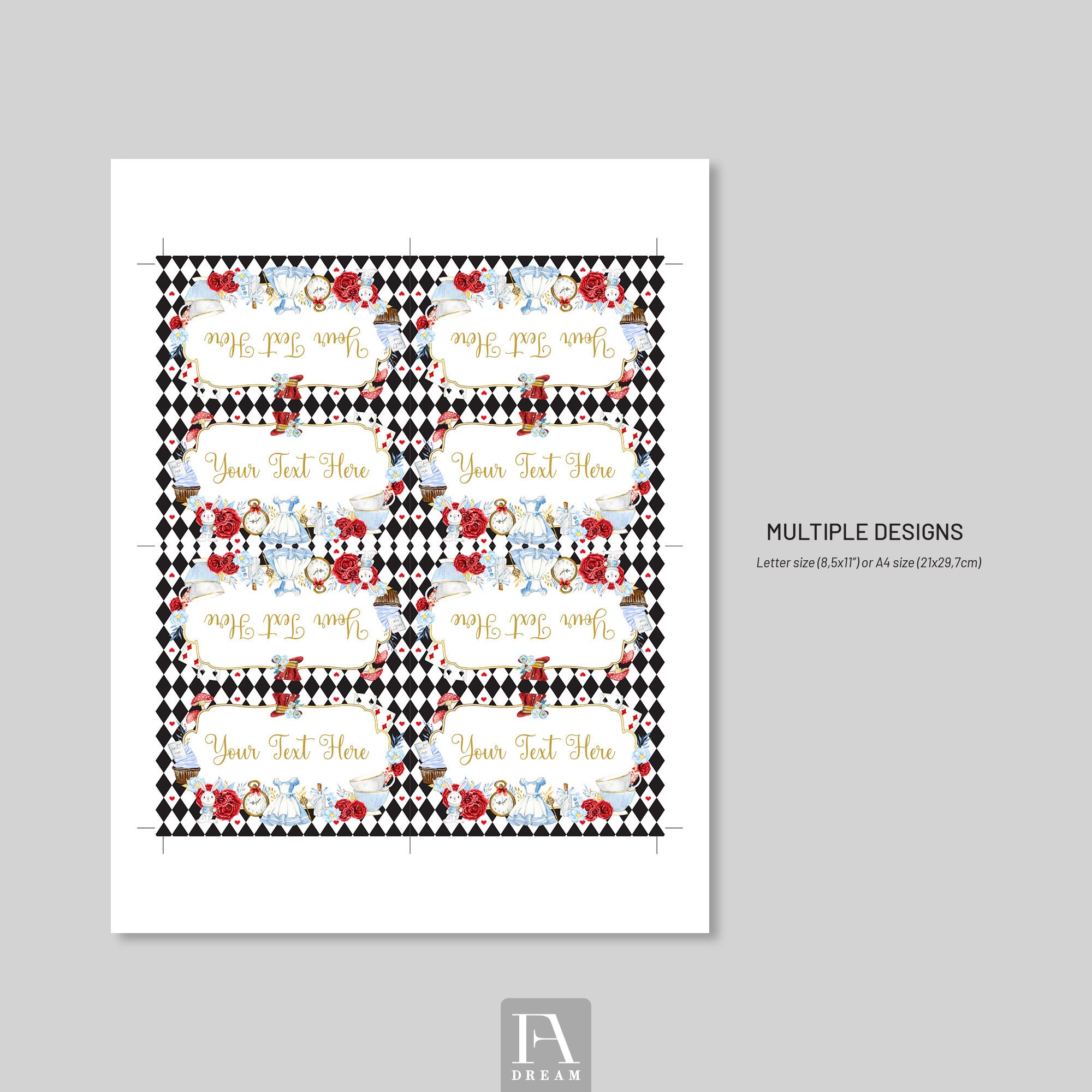 Editable Alice Food Label Template, Alice in Wonderland First 1st ...