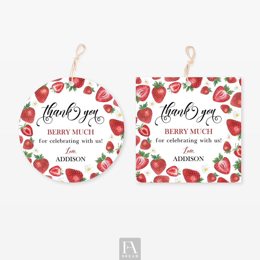 Strawberry Favor Tag Template, Berry First Birthday Party Thank You ...