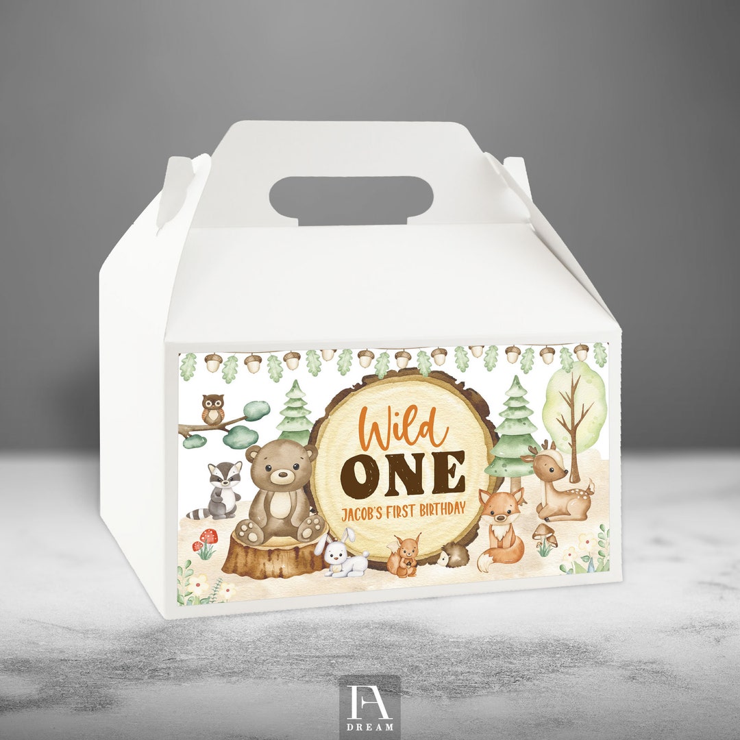 Woodland Gable Box Label Template, Editable Wild One Birthday Party ...
