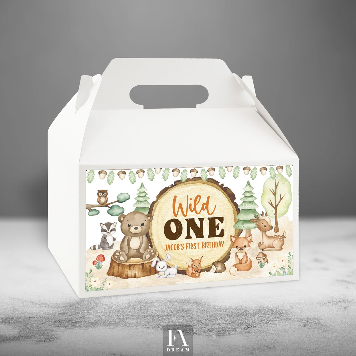 Woodland Gable Box Label Template Editable Wild One Birthday - Etsy