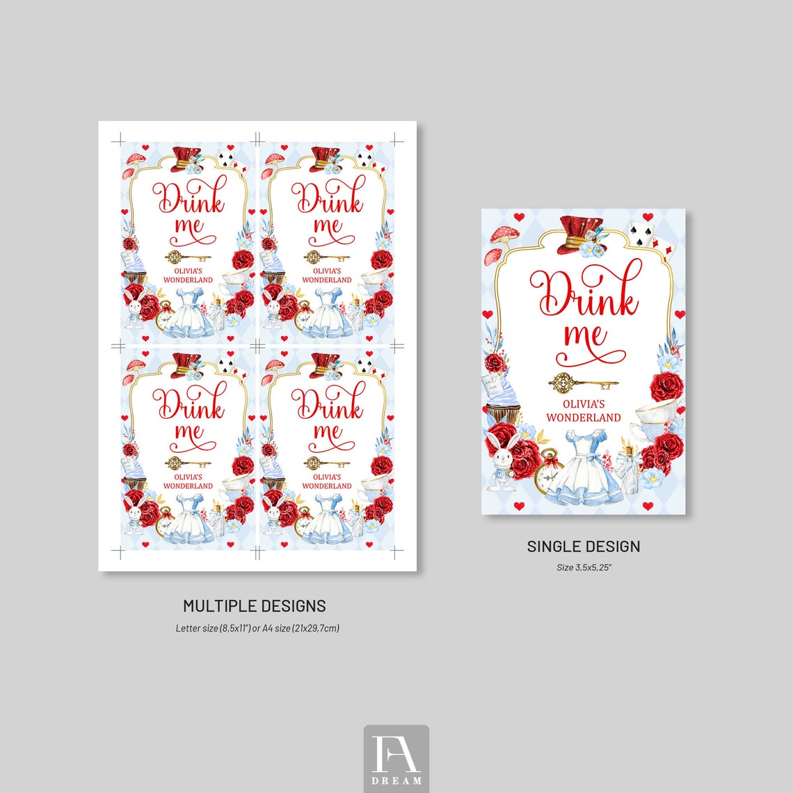 Editable Alice in Wonderland Capri Sun Labels, 1st Birthday (printable ...