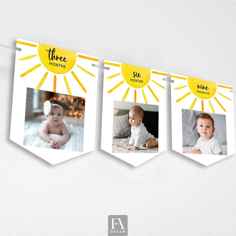 Editable Sun Monthly Photo Banner, Little Sunshine Girl First Trip 1st ...