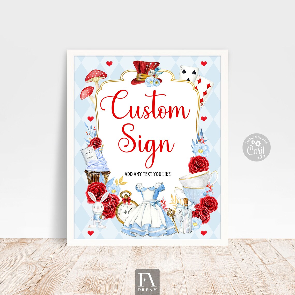 Editable Alice Birthday Sign Template, Alice in Wonderland First ...