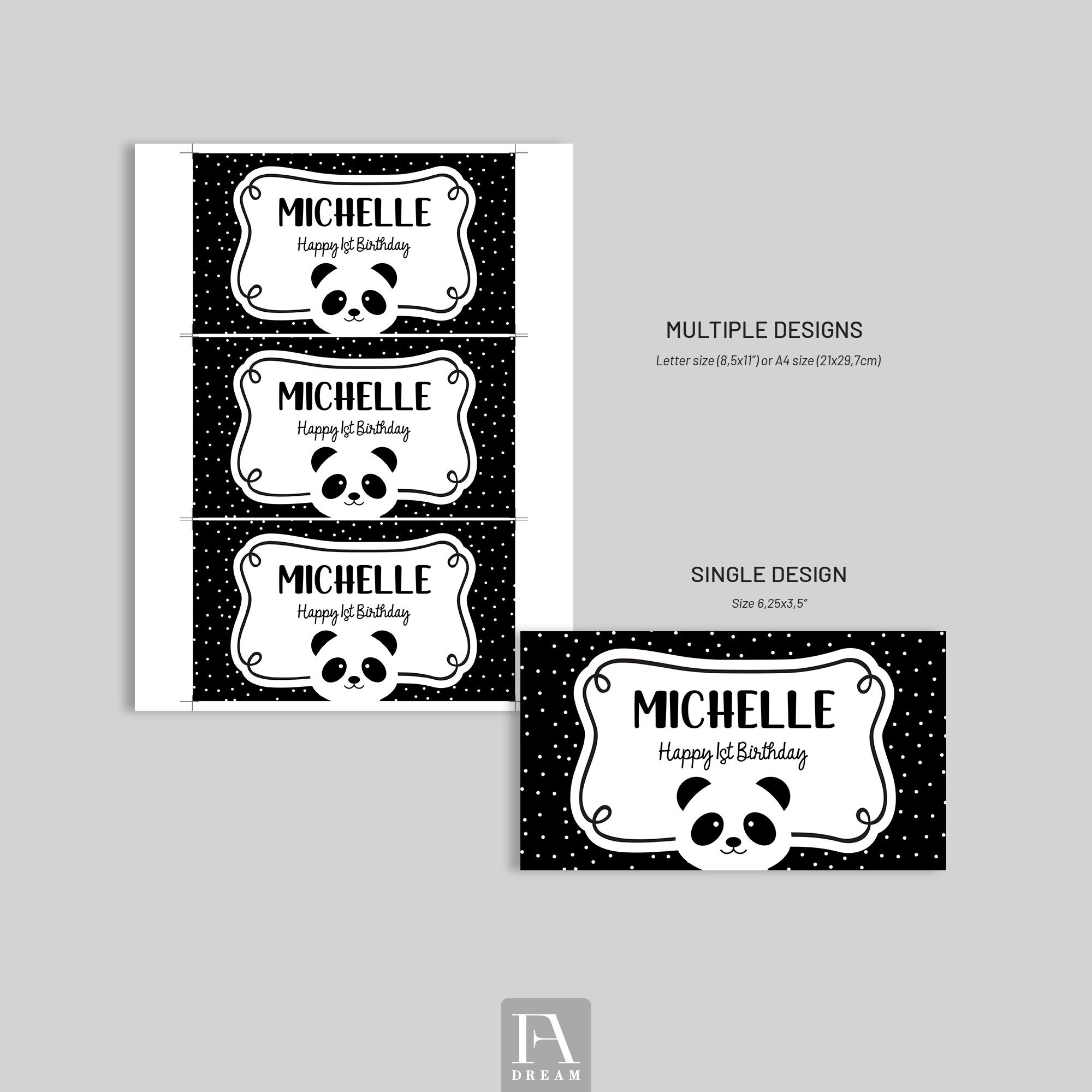 Panda Gable Box Label Template Editable Panda Birthday Party - Etsy