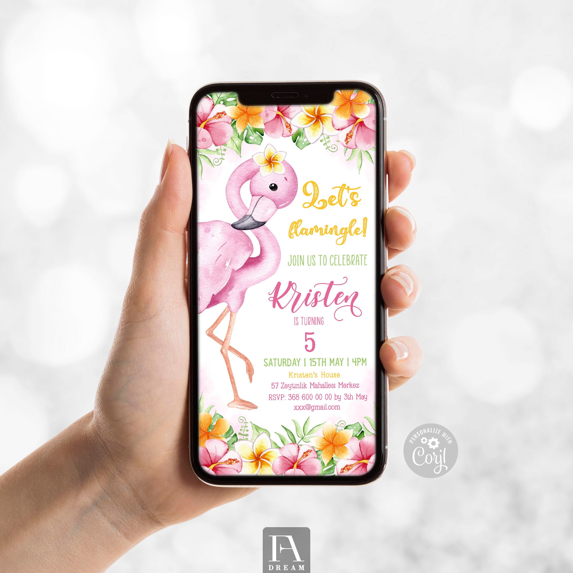 Editable Flamingo Birthday Evite, Summer Flamingo Party Invitation ...