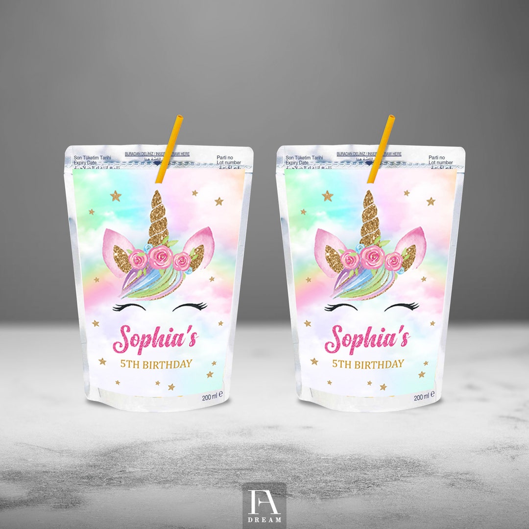 Editable Unicorn Capri Sun Labels, Unicorn Flower Birthday Party Juice ...