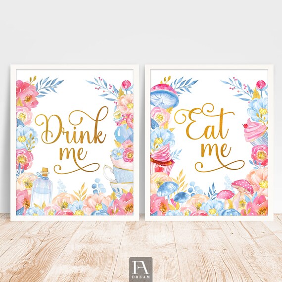 Alice in Wonderland Party Drink Me Eat Me Signs Alice Mad Tea - Etsy