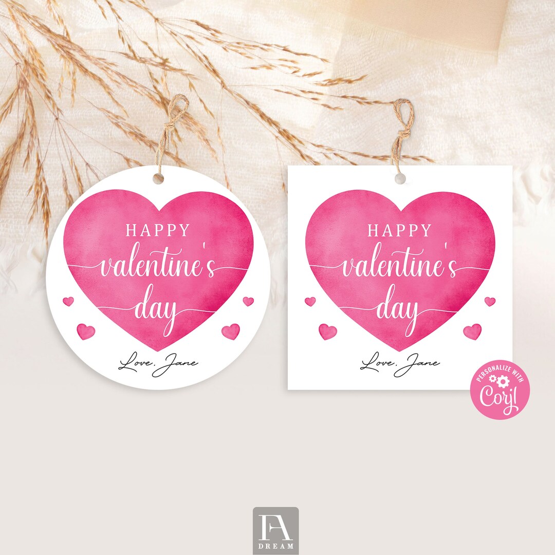 Editable Happy Valentine's Day Tag. Happy Valentine's Label, Valentine ...