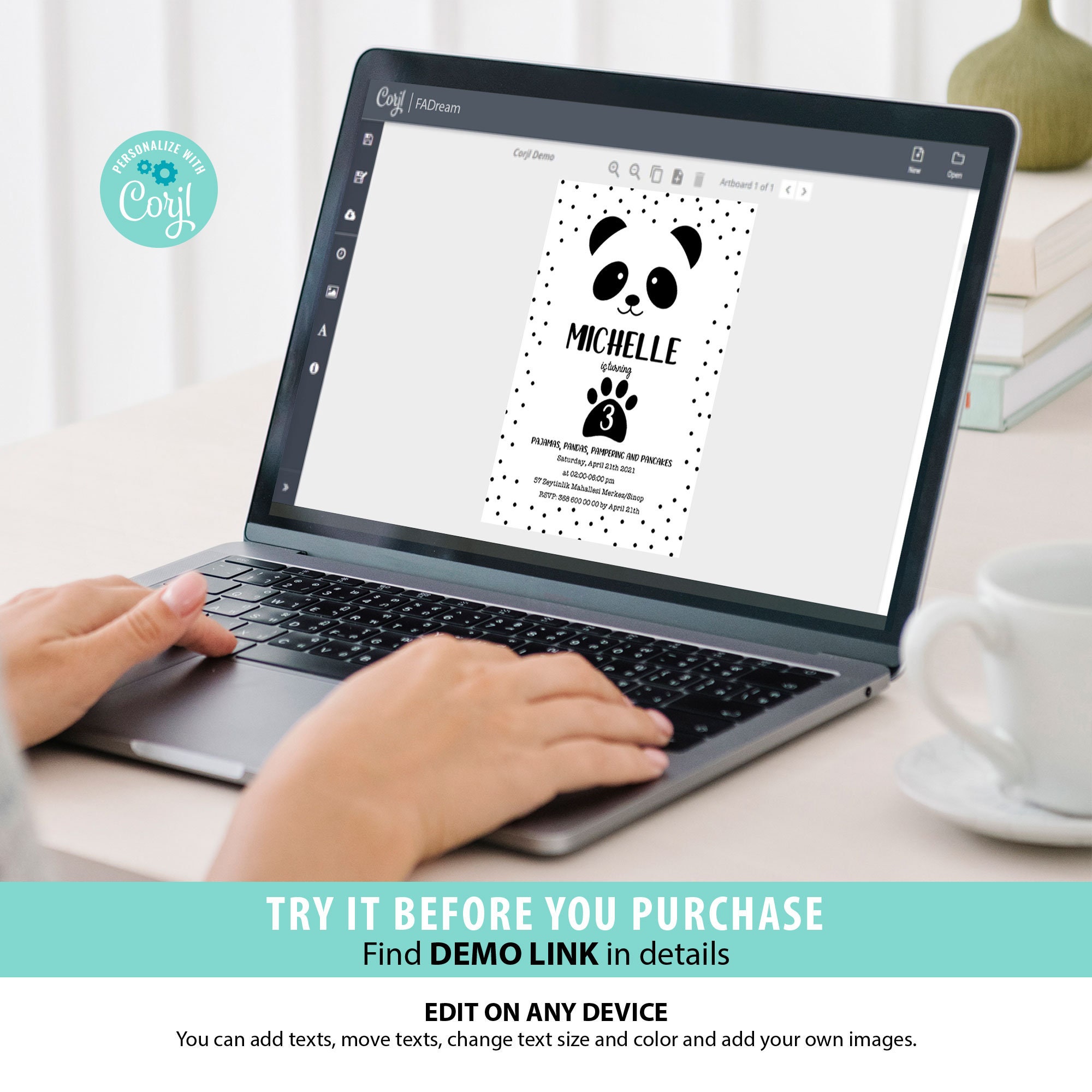 Panda Invitation, Panda Birthday Invite, Panda Party Decor, Panda ...