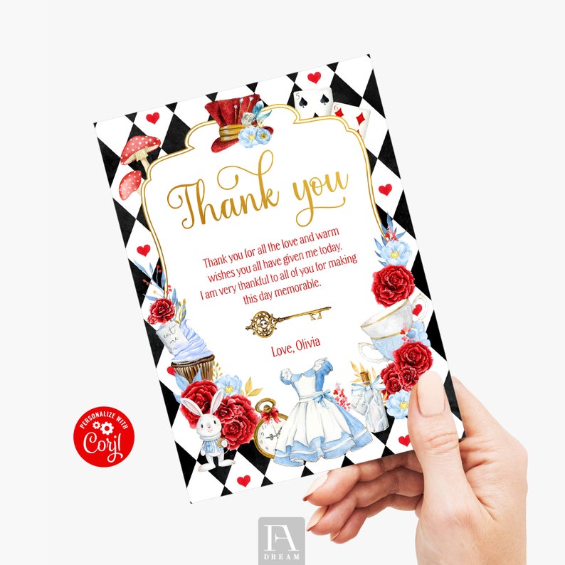 Editable Alice Thank You Template Alice in Wonderland - Etsy