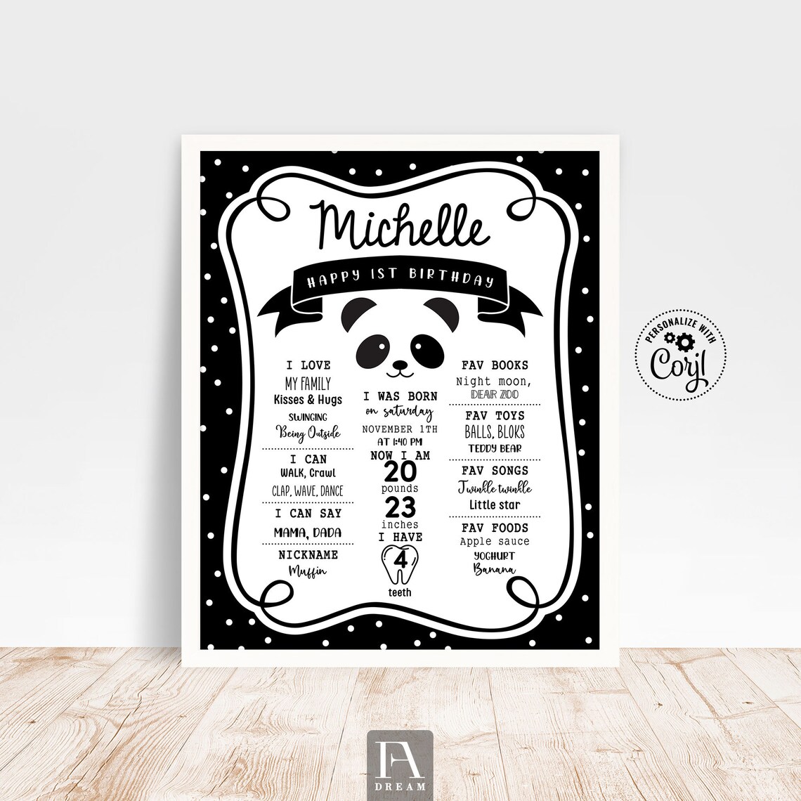 Editable Panda Birthday Milestone Sign Panda First Birthday - Etsy