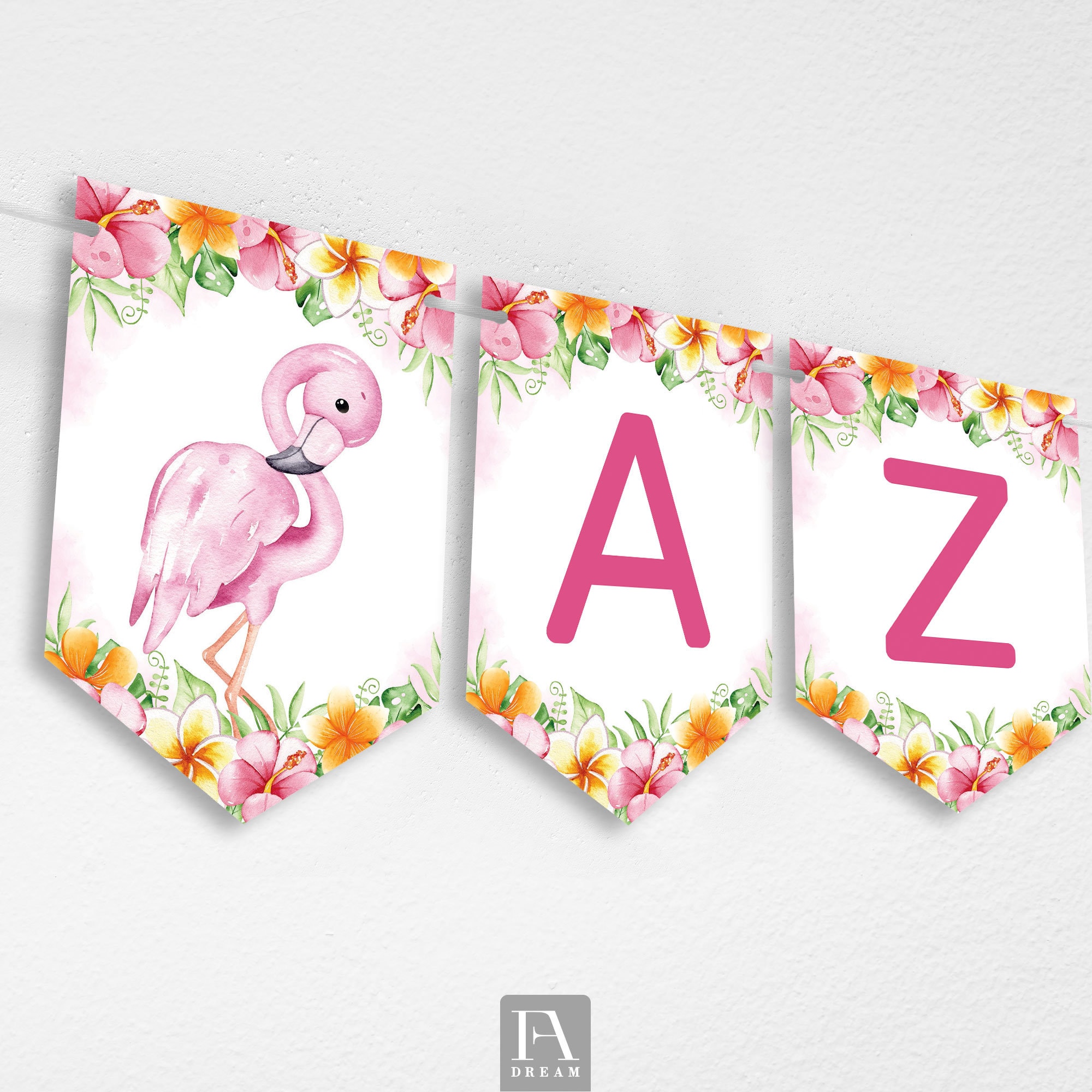 Flamingo Alphabet A-Z Numbers Symbols Banner, Summer Party Bunting ...