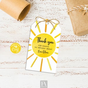 Editable Sun Favor Tag Template, Sunshine Gift Label, Sun Girl First ...