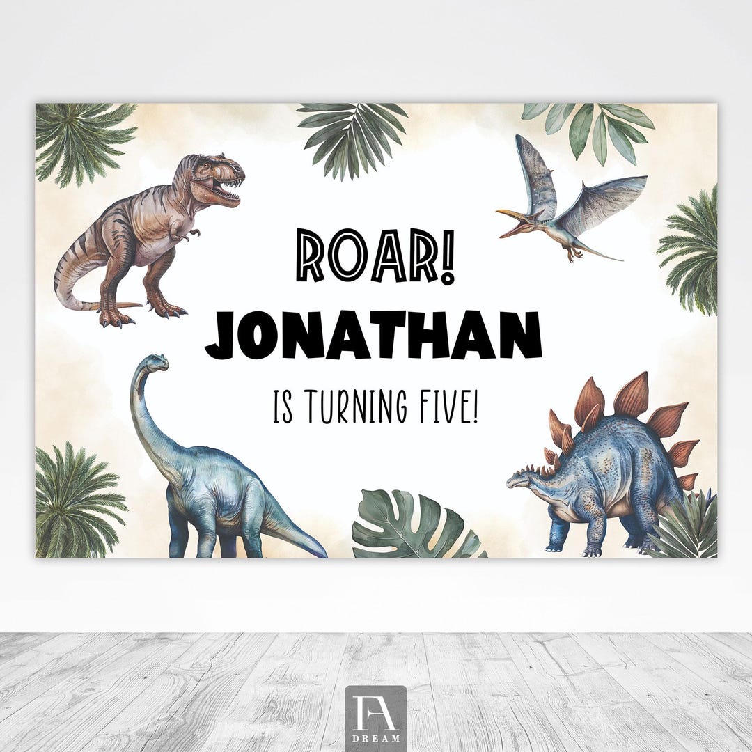 Editable Dinosaur Party Backdrop, Prehistoric Celebration Decor ...